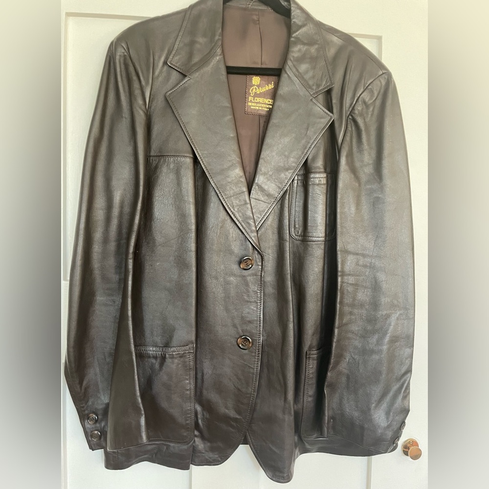 Vintage Italian Leather Suit Jacket Black Xl Perurri … - Gem